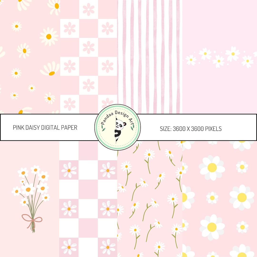 Pastel Pink Daisy Digital Paper: Seamless Scrapbook Patterns (digital ...