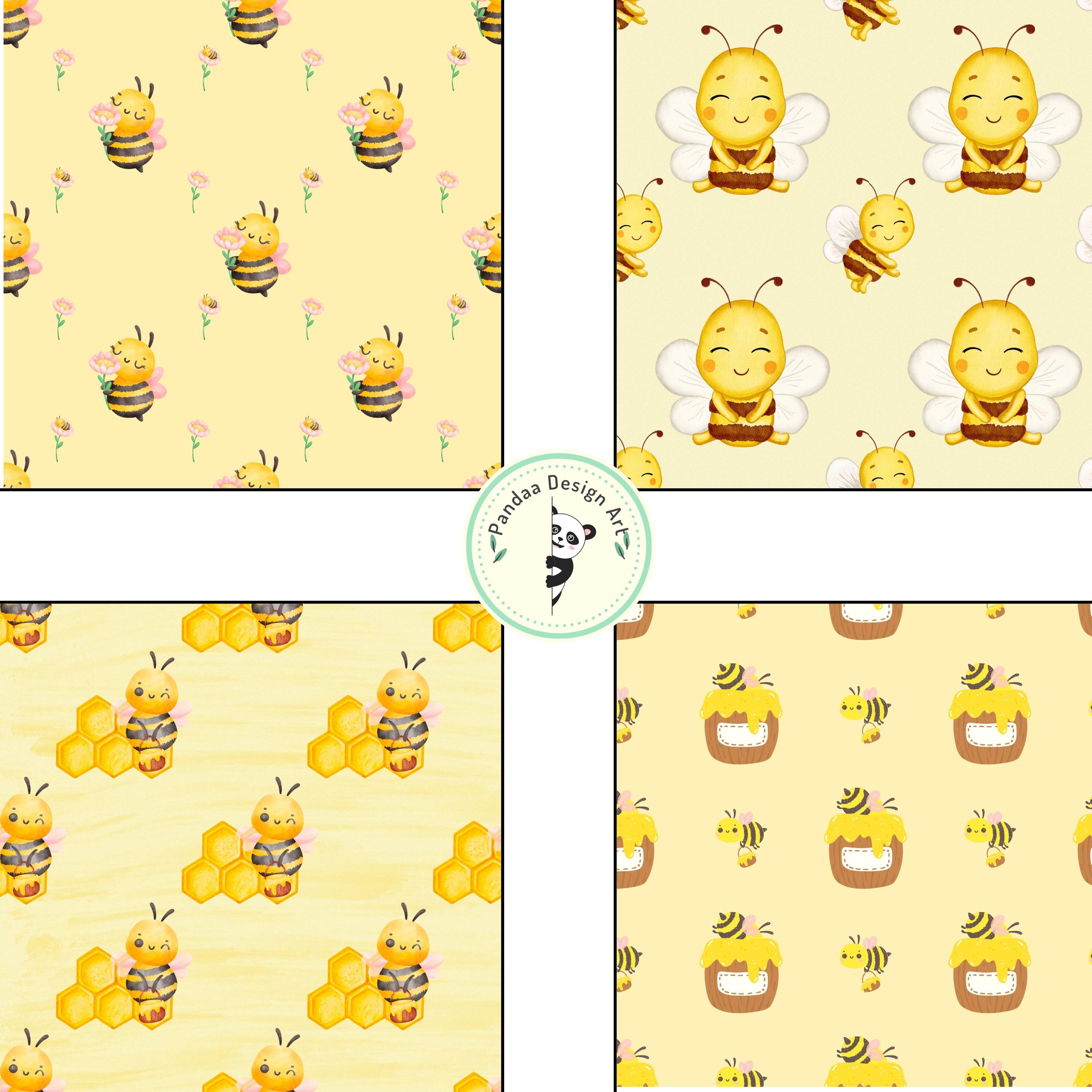 Cute Bee Digital Paper, Yellow Bee Scrapbook Paper, Bee Digital Paper ...