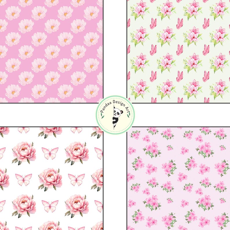 Pink Flower Digital Paper Pack, Seamless Pink Flowers Pattern ...