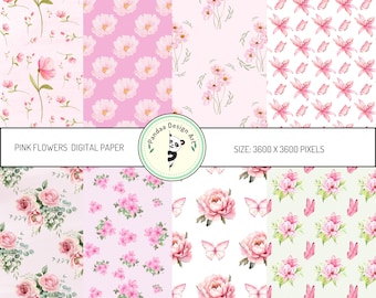 Pink Flower Pattern-digital Paper - Etsy