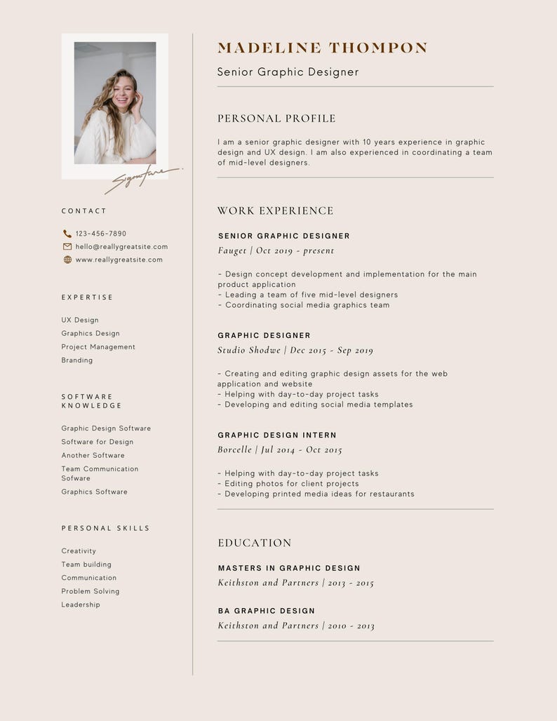 Elegant Beige Resume Template Editable CV Design for Canva Professional ...