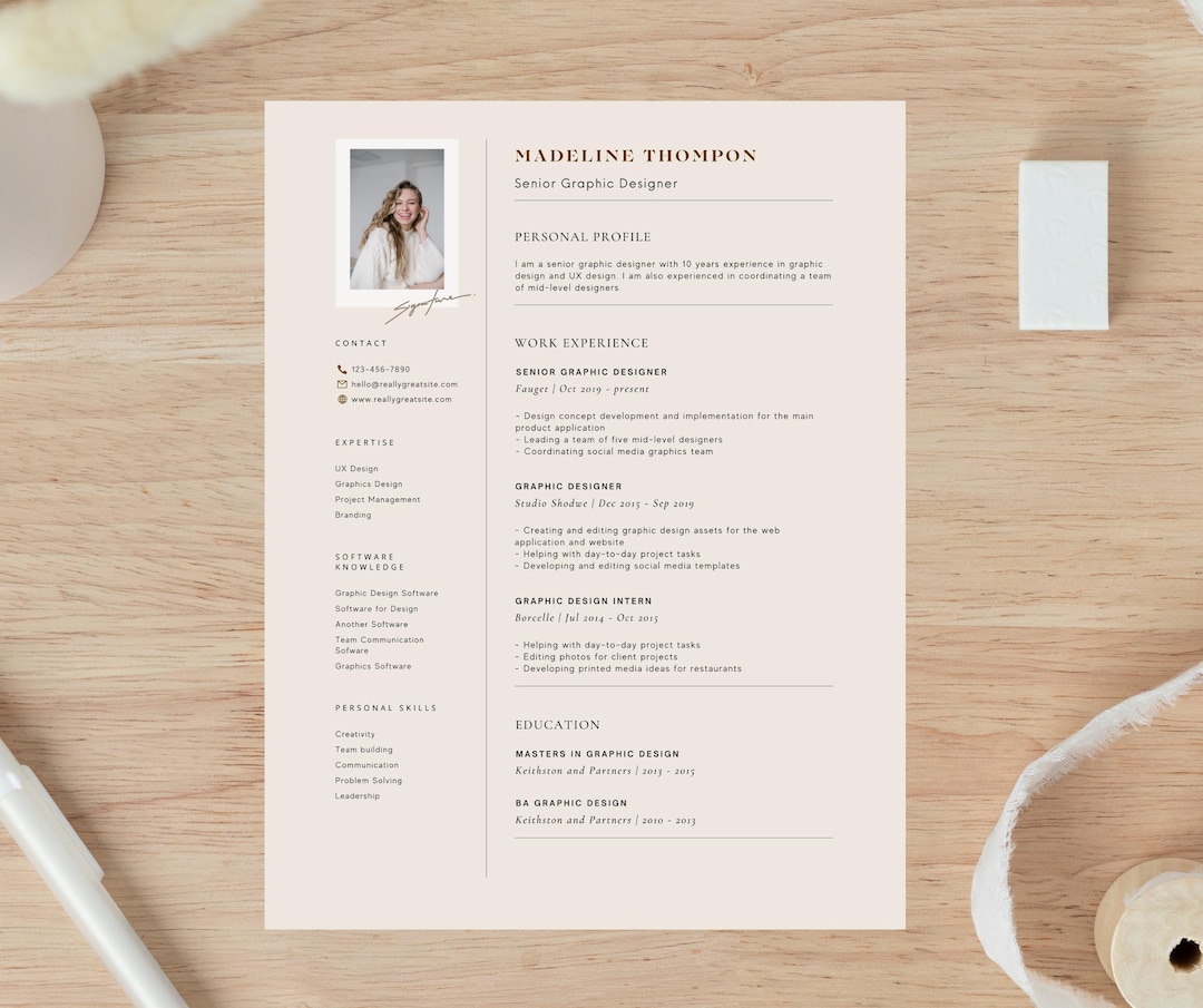 Elegant Beige Resume Template Editable CV Design for Canva Professional ...