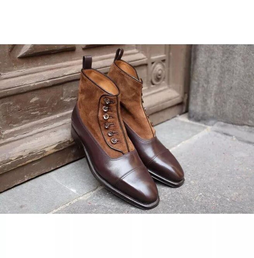 Handmade Brown Suede Button Boots, Men's Formal Dress Boot. - Etsy