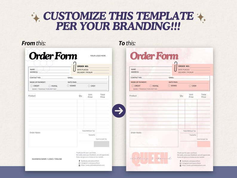 Printable Invoice Template Editable Business Order Forms for Small ...