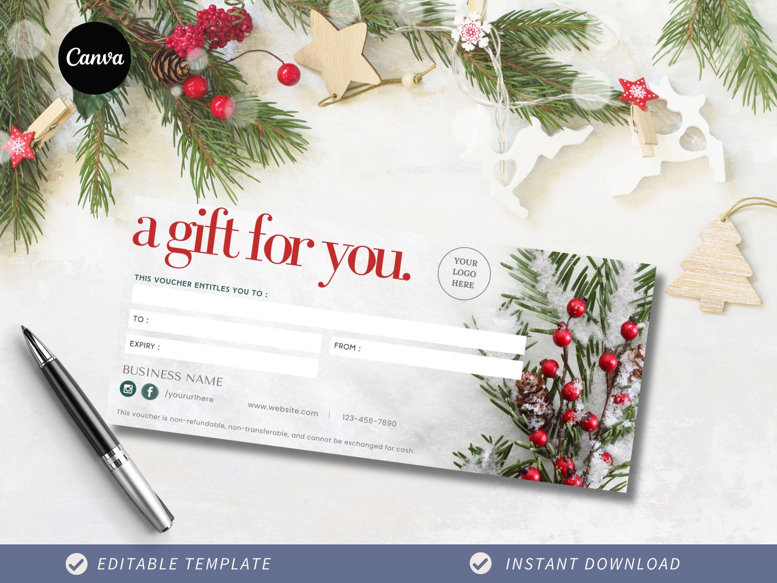 Christmas Printable Gift Voucher Card, Certificate Template Printable ...