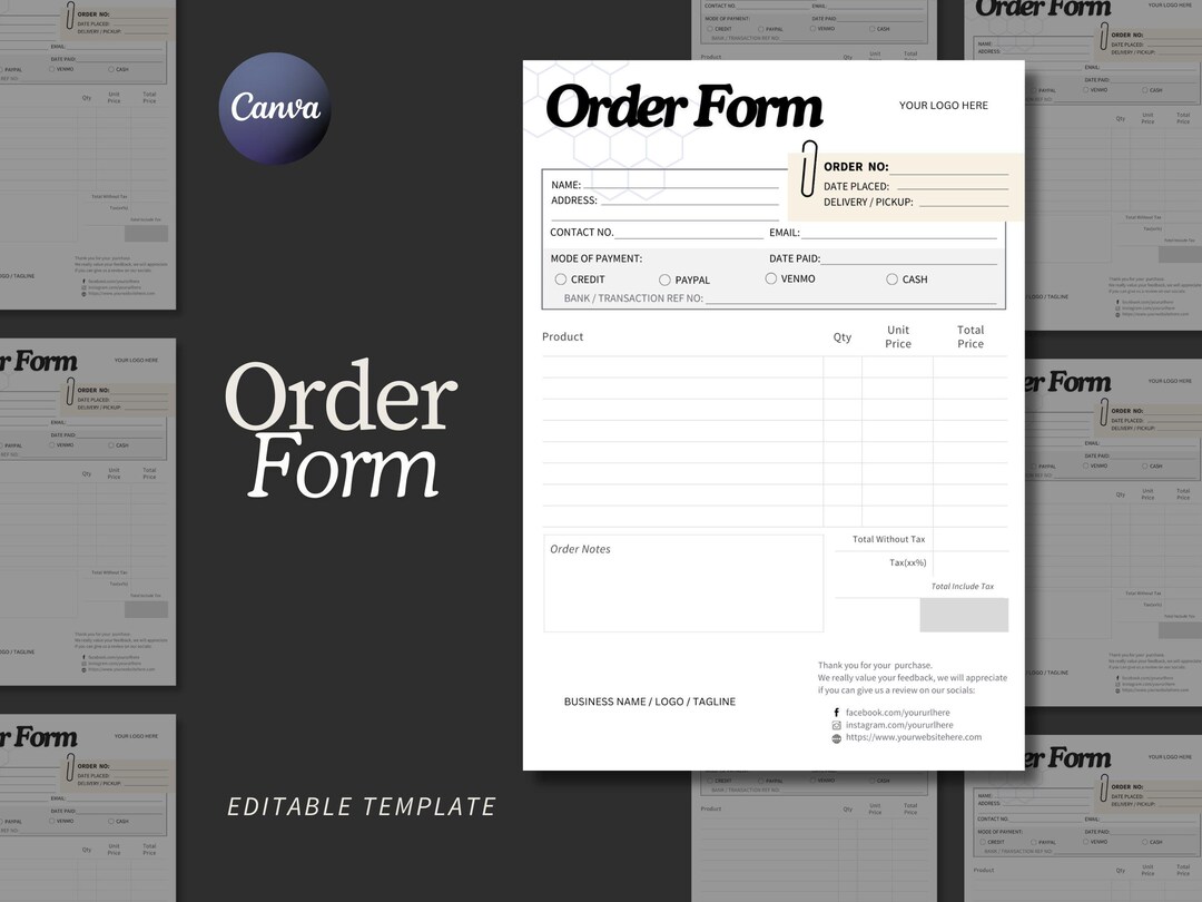 Printable Invoice Template Editable Business Order Forms for Small ...