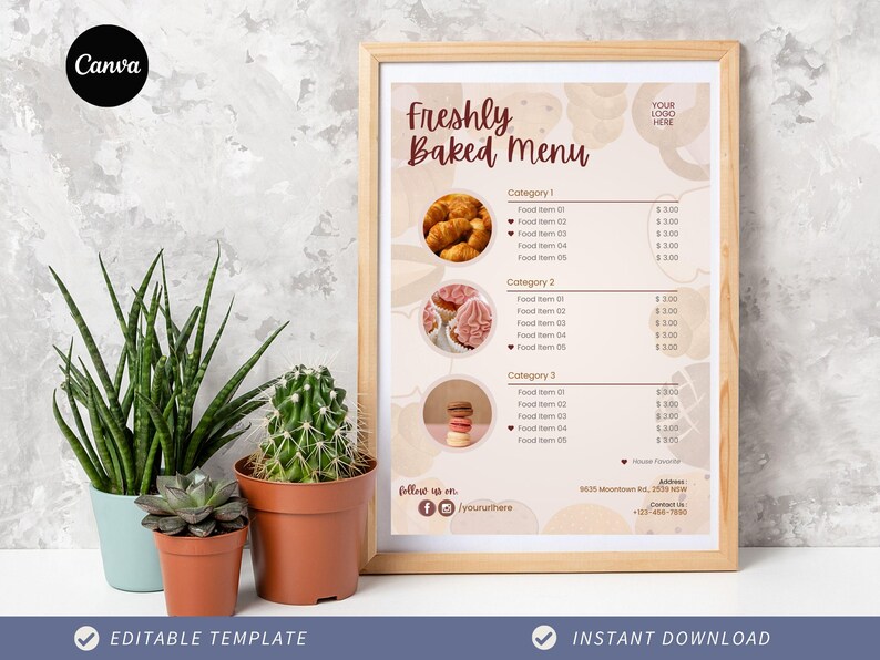 Editable Menu Template Canva Price List Printable Menu Template Bakery ...