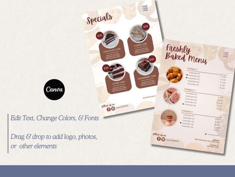 Editable Menu Template Canva Price List Printable Menu Template Bakery ...