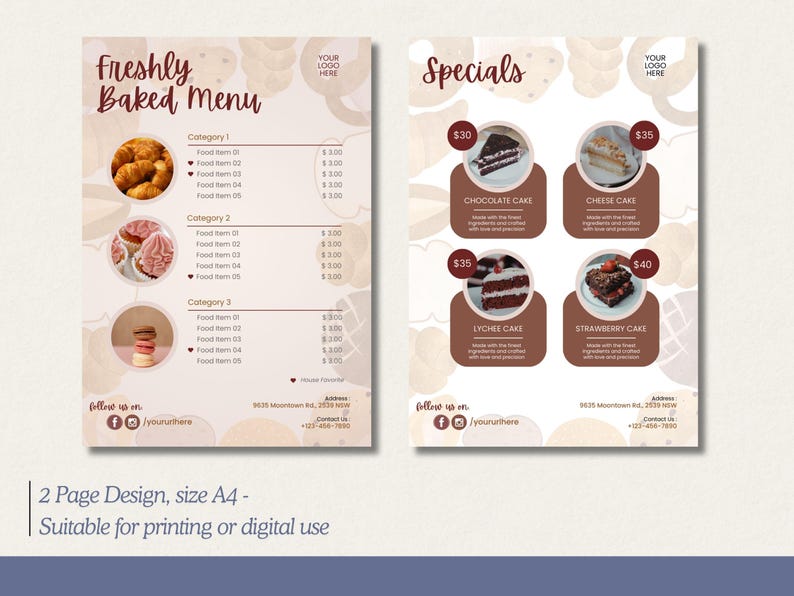 Editable Menu Template Canva Price List Printable Menu Template Bakery ...