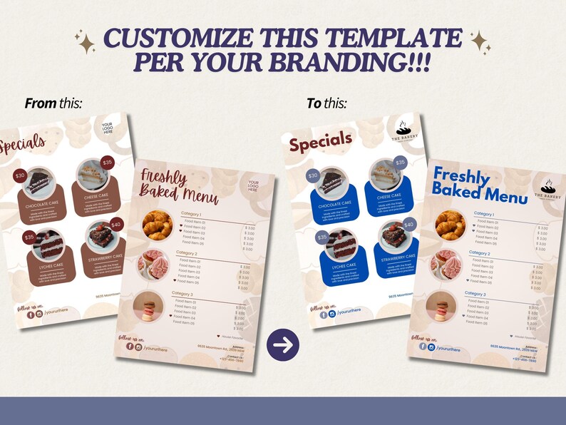 Editable Menu Template Canva Price List Printable Menu Template Bakery ...