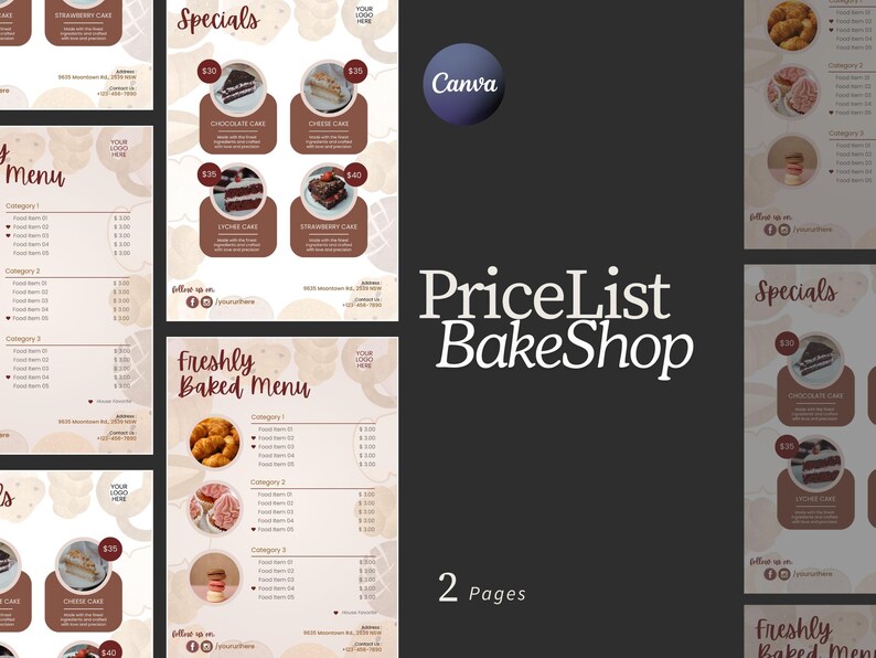 Editable Menu Template Canva Price List Printable Menu Template Bakery ...