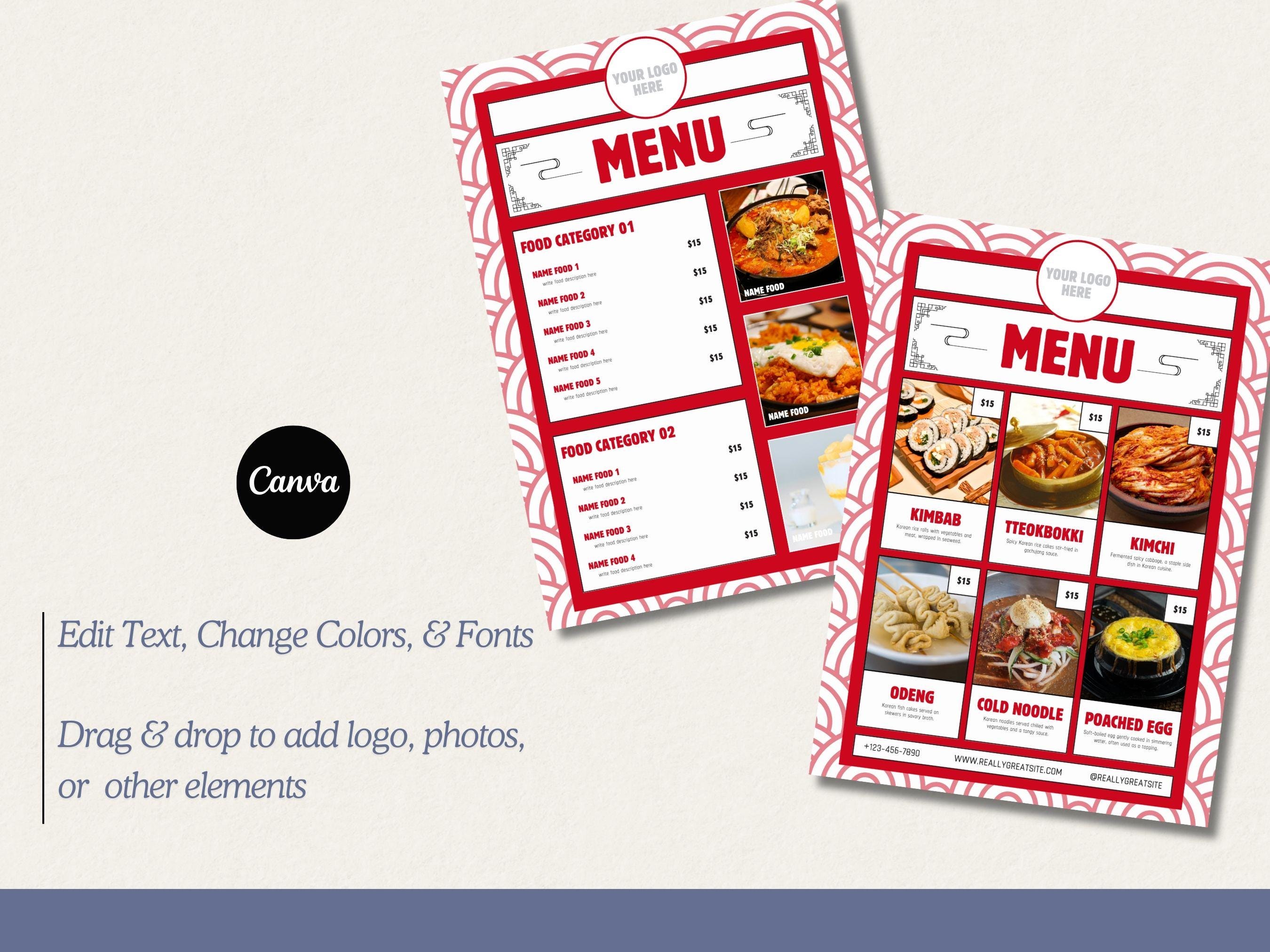 Editable Menu Template Canva Price List Printable Menu Template ...
