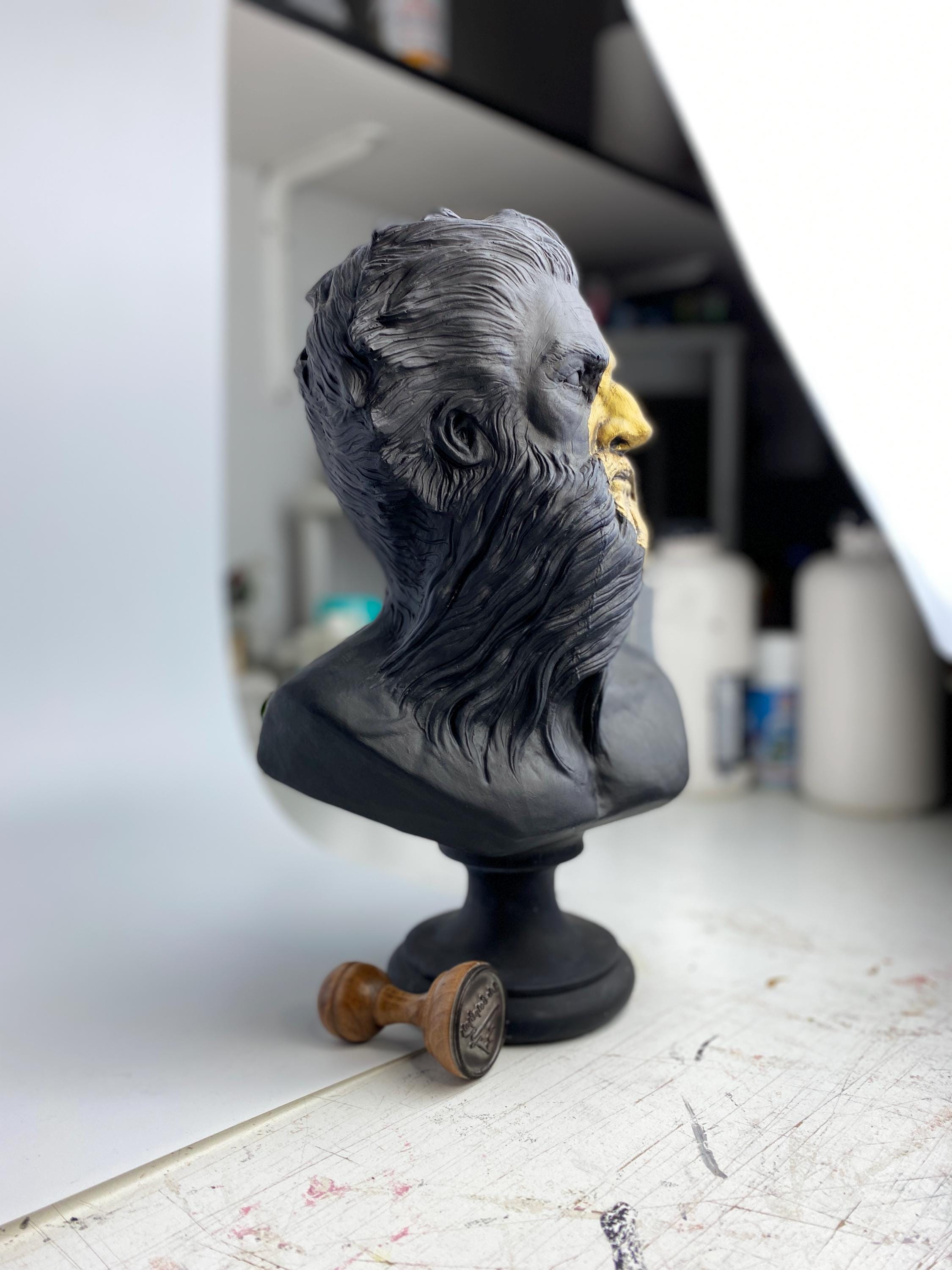 Poseidon Pop Art Sculpture, Poseidon Gold Scar Sculpture Decor, Black ...