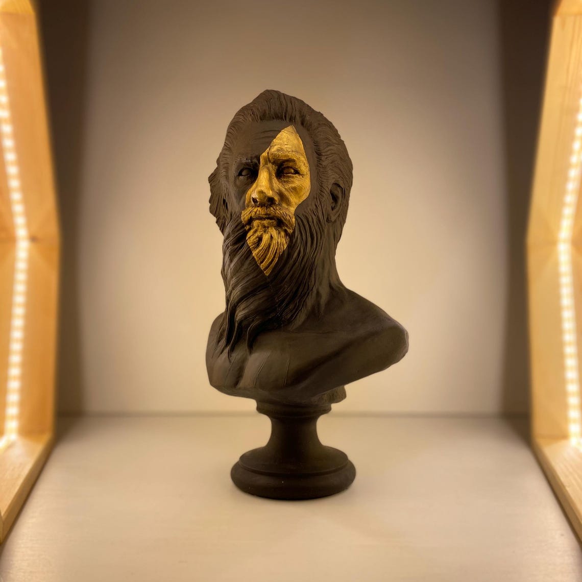 Poseidon Pop Art Sculpture, Poseidon Gold Scar Sculpture Decor, Black ...