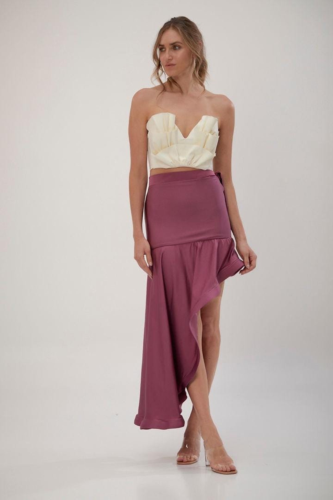 Cesar Ruffled Asymmetrical Midi Skirt, Statement Skirt, Wedding Guest ...
