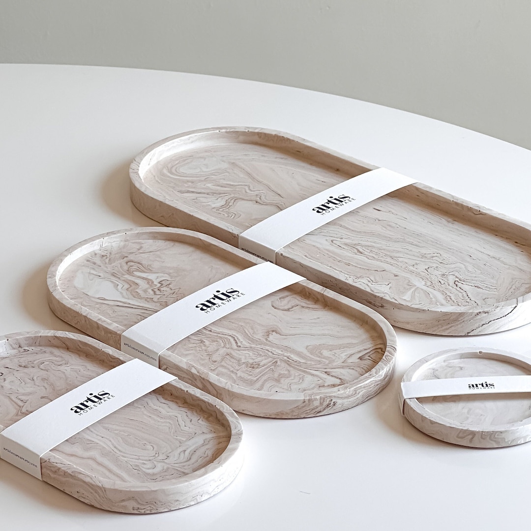 Handmade Jesmonite Tray and Coaster Set: Marble Effect Eco-resin - Etsy