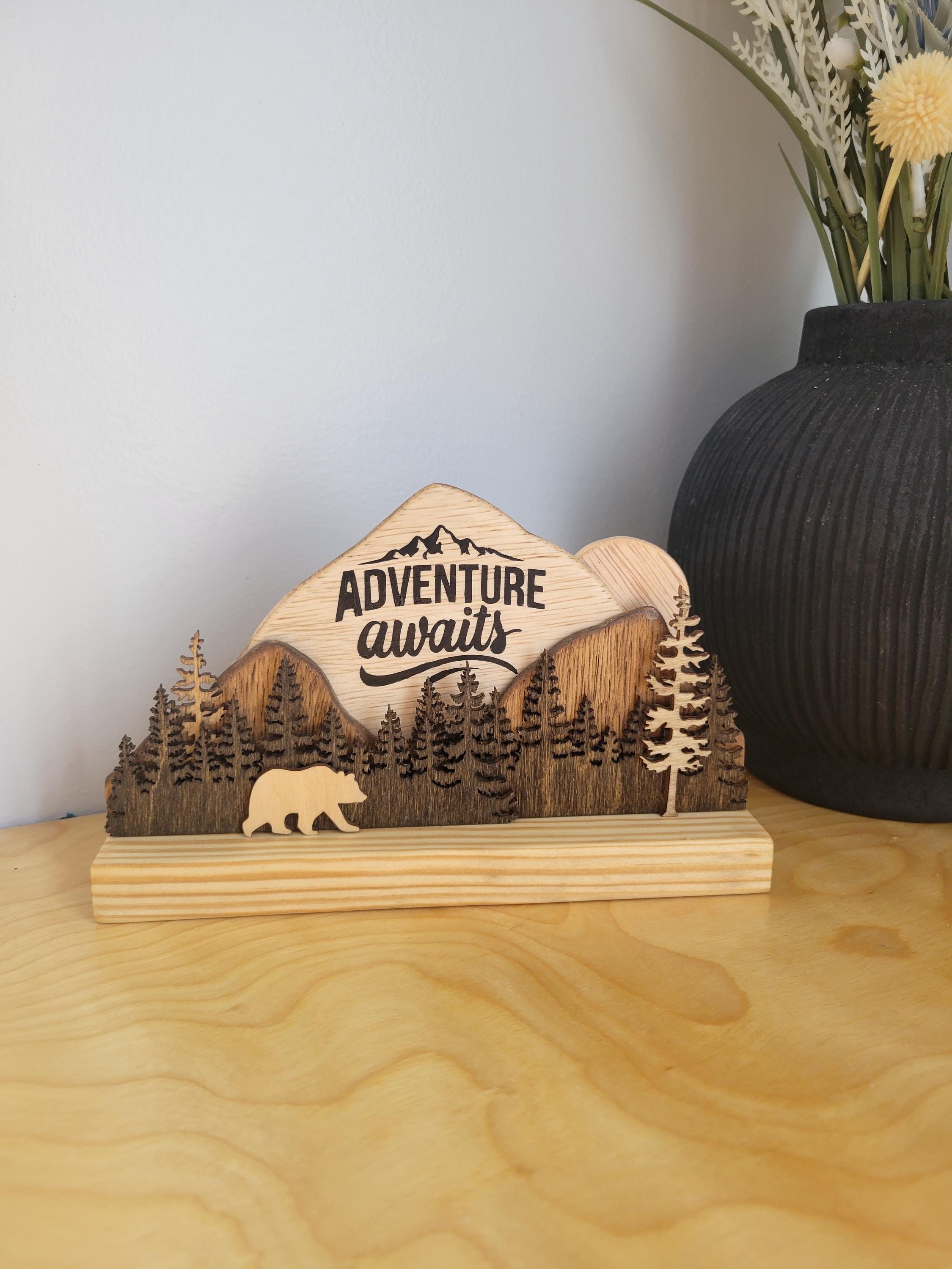 3D Mountain Sign / Adventure Awaits / Tabletop Decor / Wood Sign ...