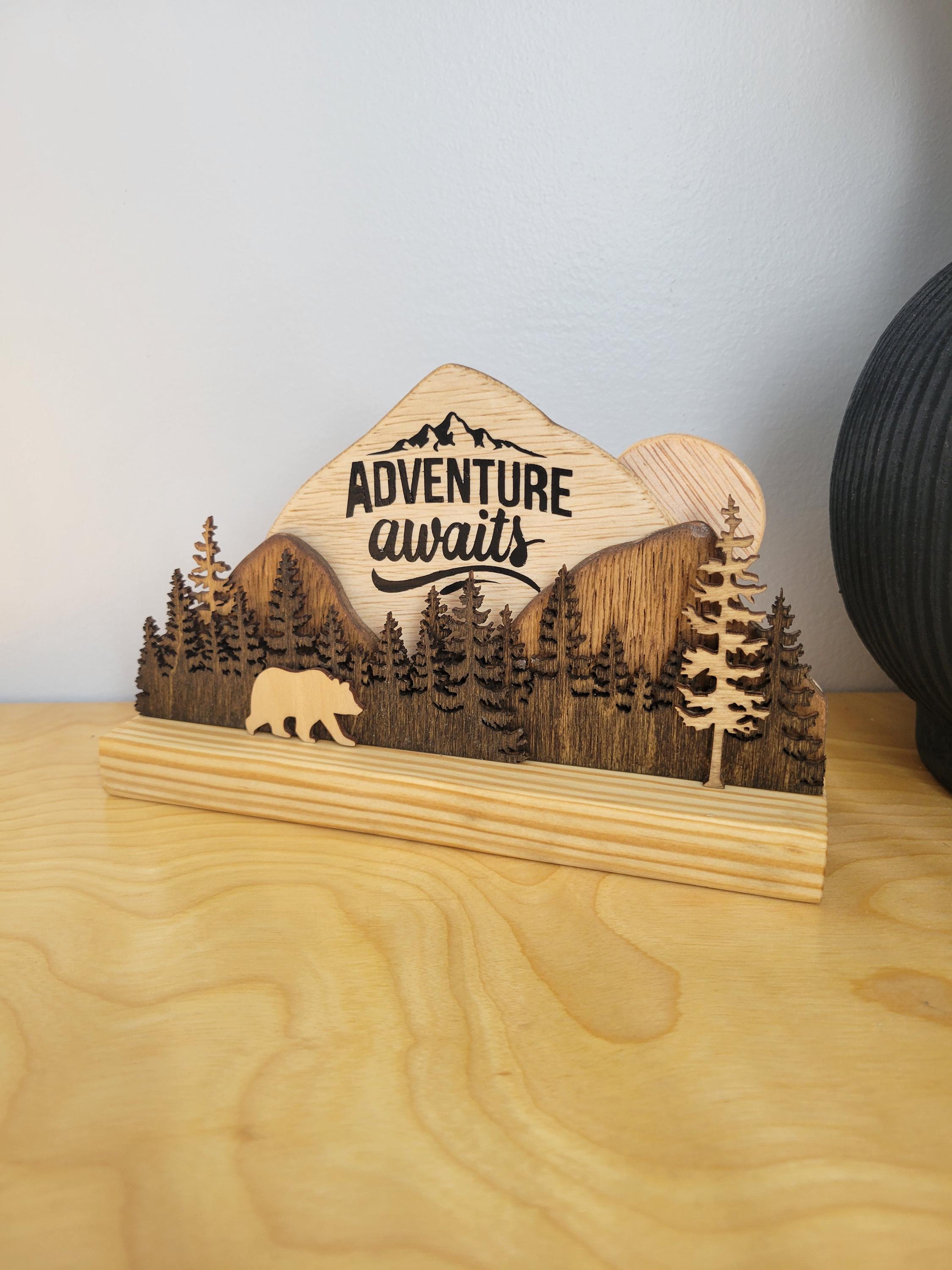 3D Mountain Sign / Adventure Awaits / Tabletop Decor / Wood Sign ...
