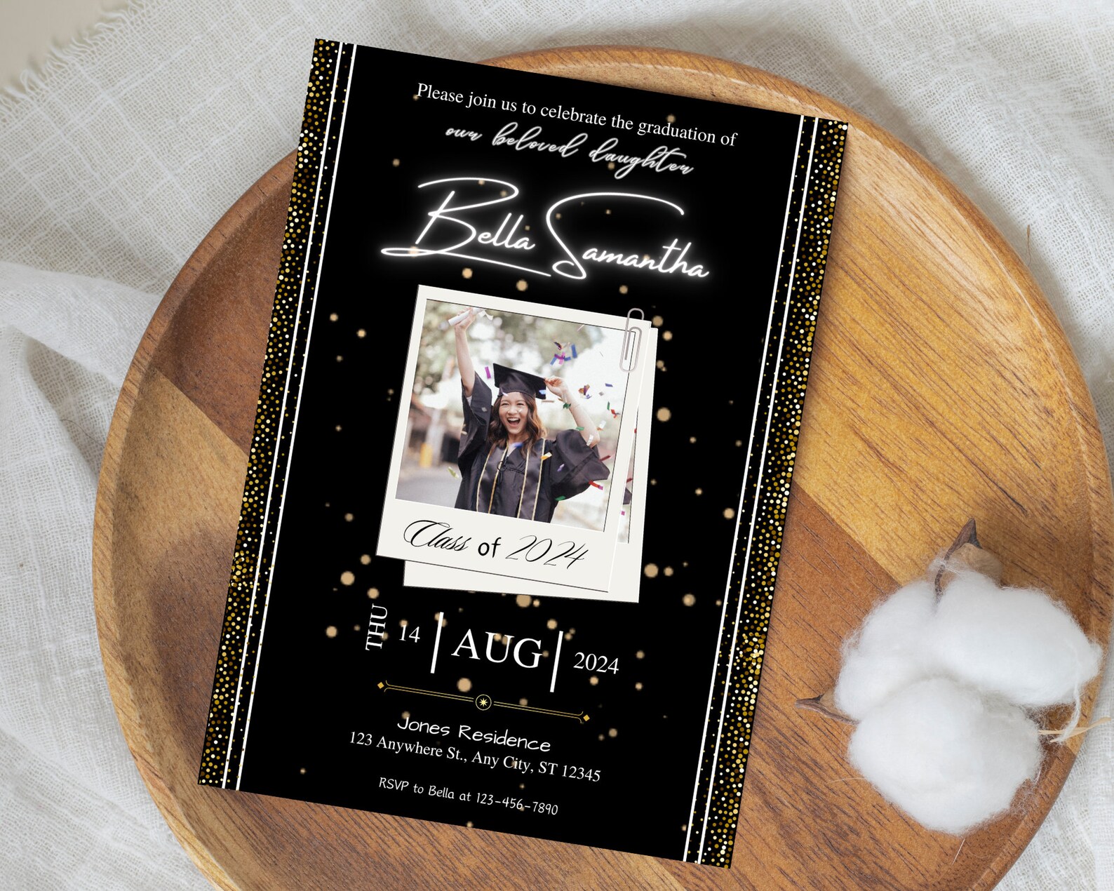 Graduation Invitation Black and Gold Graduation Invitation Editable ...