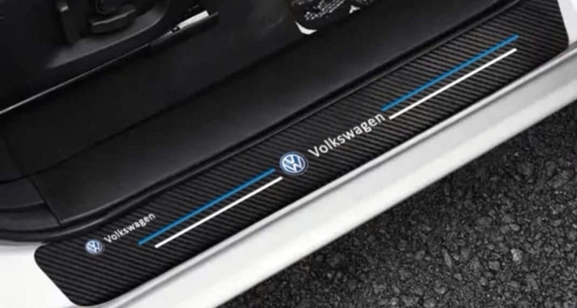 New for Volkswagen 4 Carbon Fibre Door Sill Protector Scruff Guard Set ...
