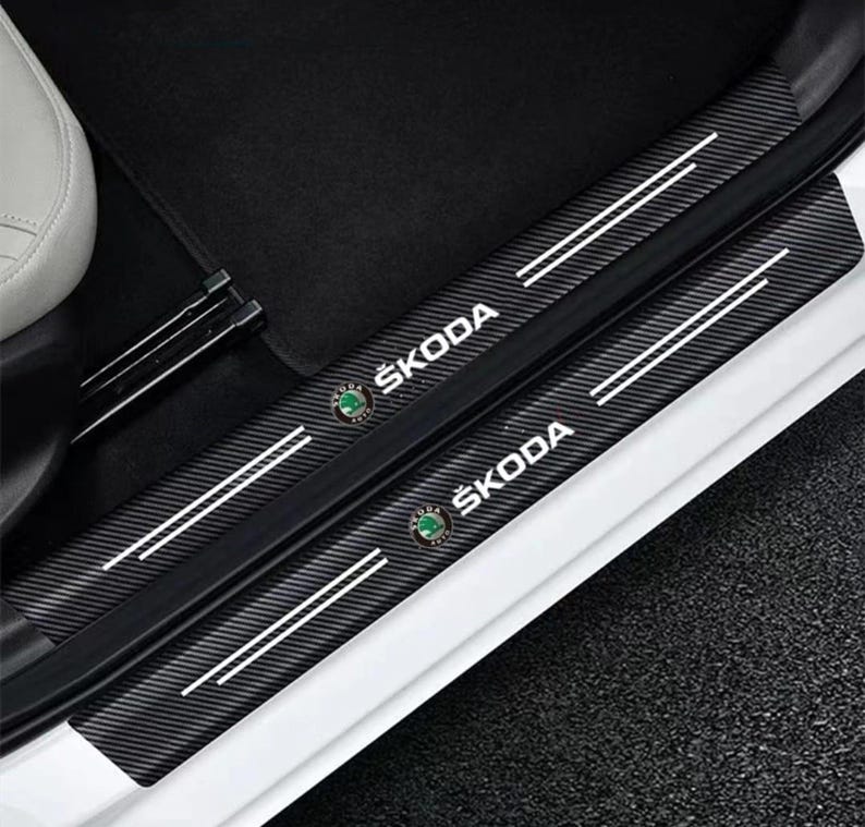 New Skoda 4 Carbon Fiber Door Sill Protector Sticker Scruff Guard Set ...