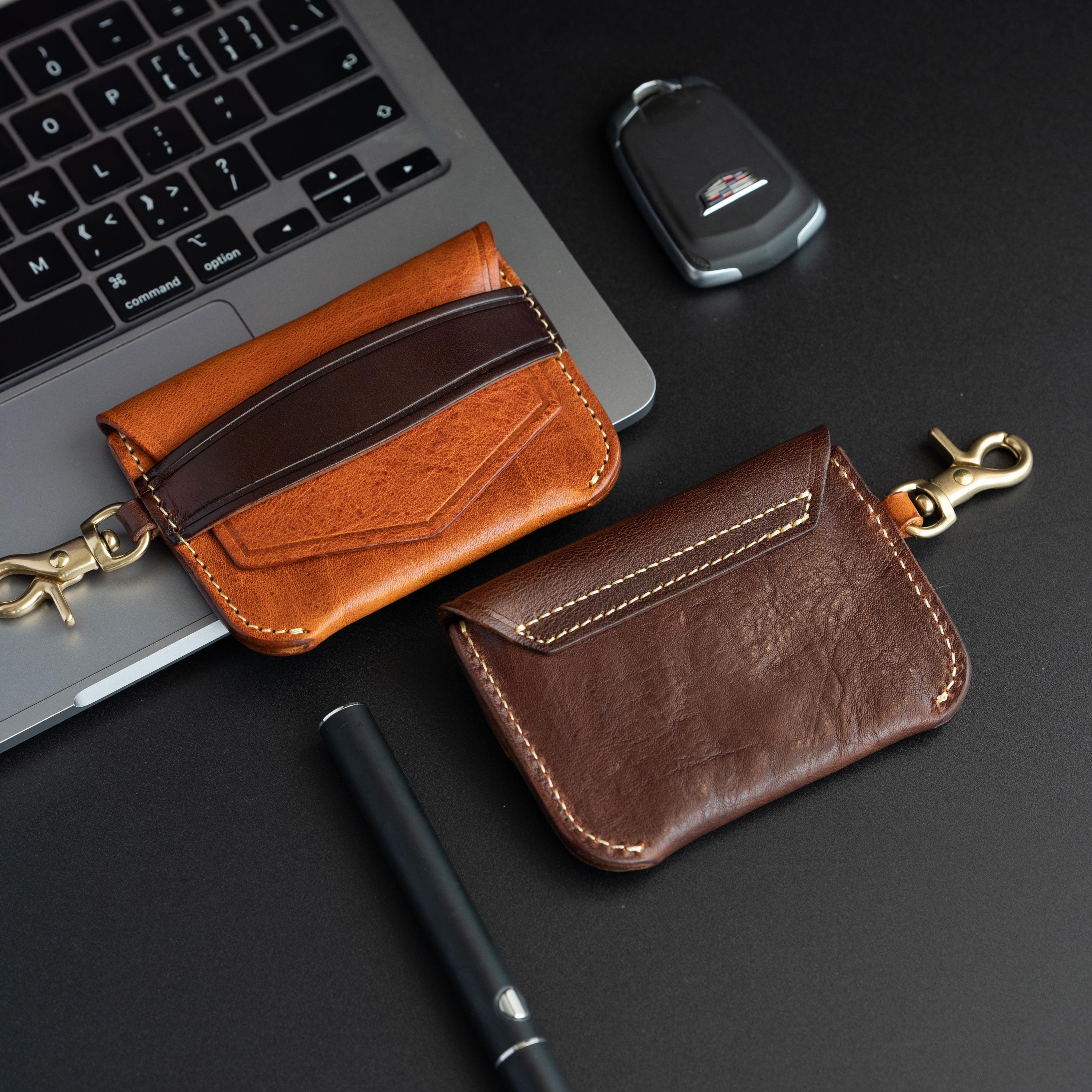 Handmade Leather Coin Pouch: Vintage Tuscan Leather Keychain Wallet - Etsy
