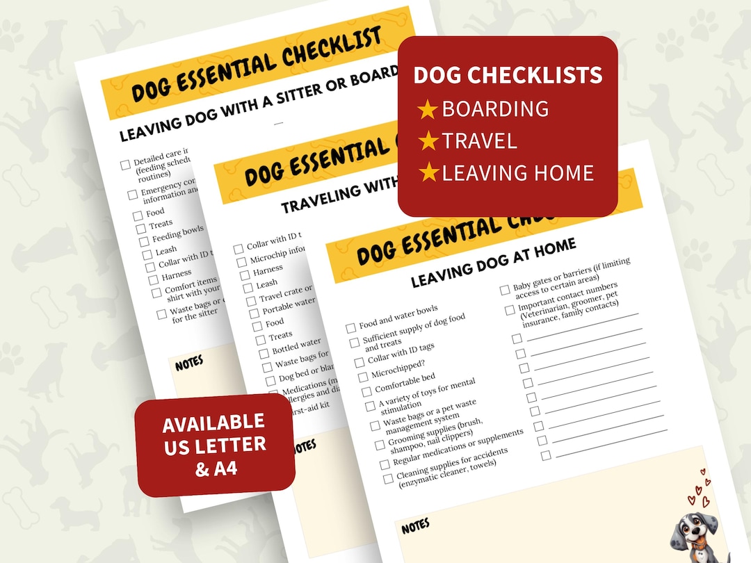 Dog Essential Checklist for Dog Travel Printable Packing List for Dog ...