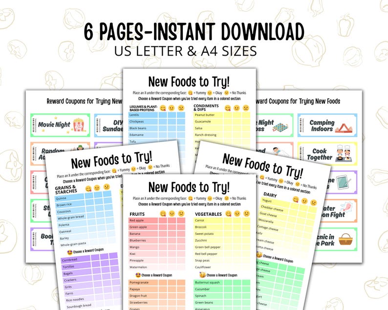 New Foods to Try List, Picky Eater Reward Chart, Food Chart for Picky ...