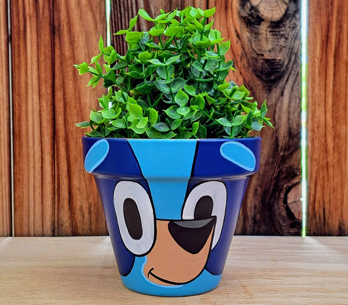 Hand-painted Bluey Terracotta Planter - 4 Inch Art Pottery - Etsy