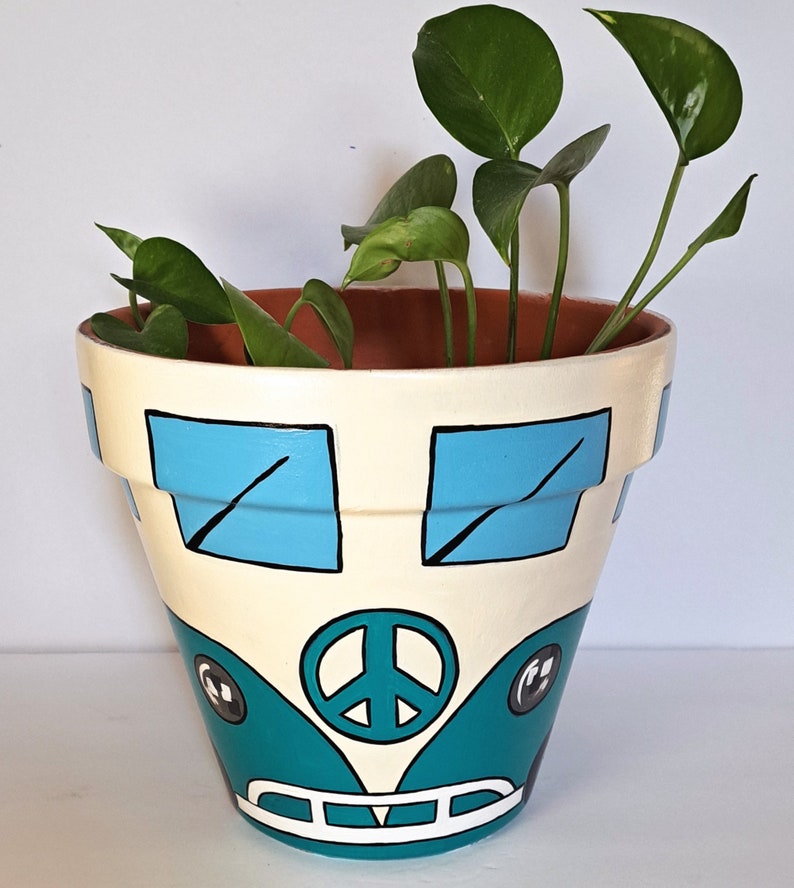 Volkswagen Planter VW Bus Pot, Hand-painted 8 Terracotta Planter Indoor ...