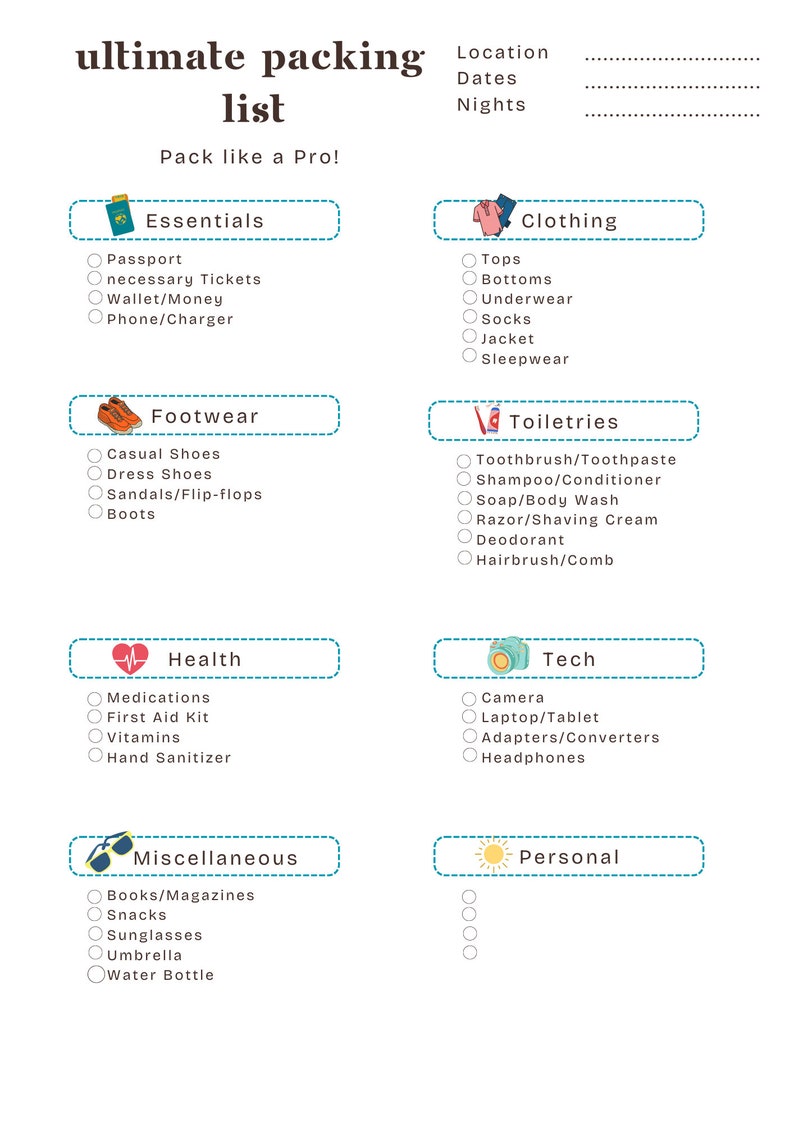Ultimate Packing Checklist - Etsy