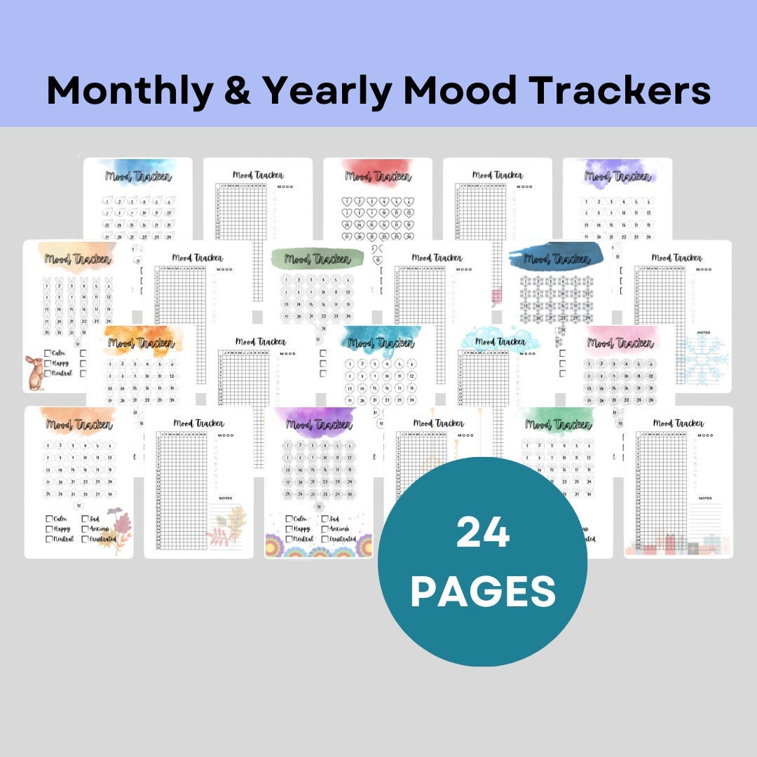 Monthly & Yearly Mood Trackers Templates PDF Digital Planner Bullet ...