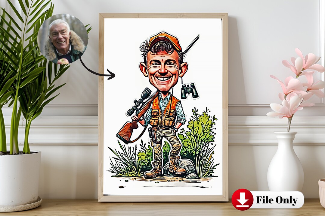 Personalized Hunter Cartoon Portrait | Custom Caricature From Photo ...