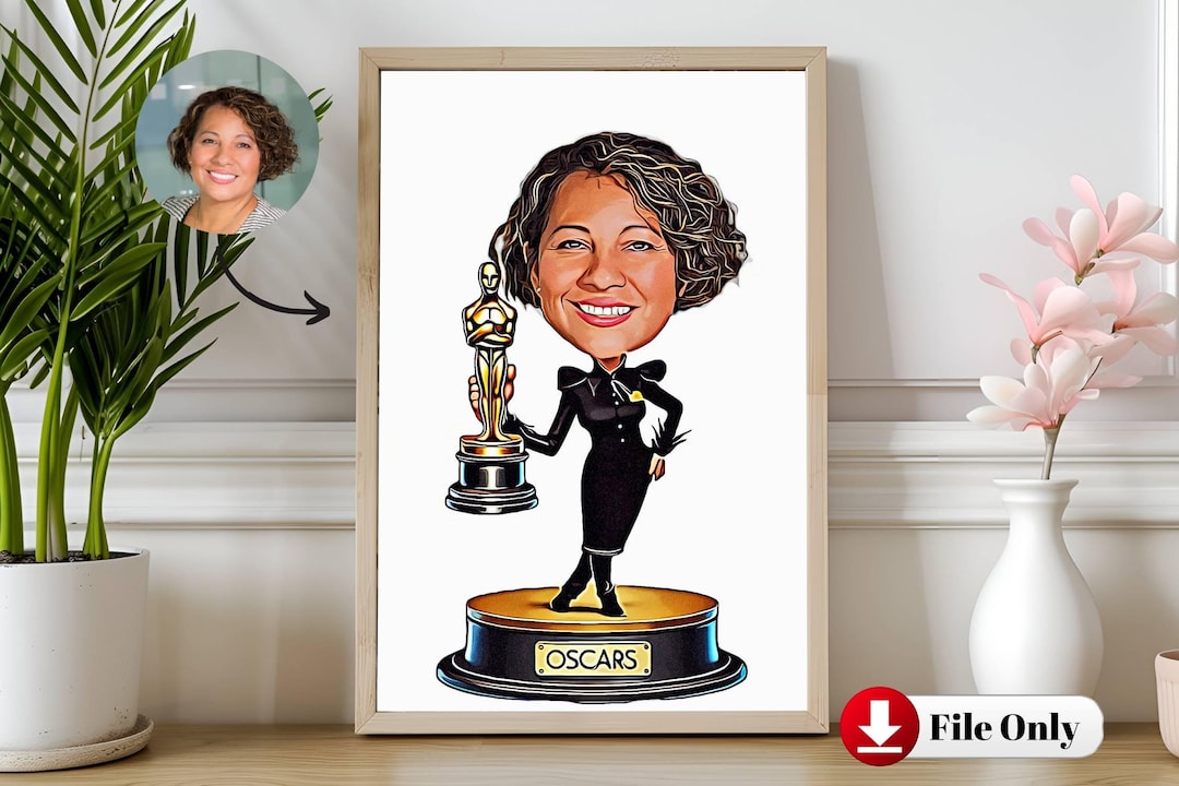 Custom Oscar Award Cartoon Portrait for Her – Personalized Female ...