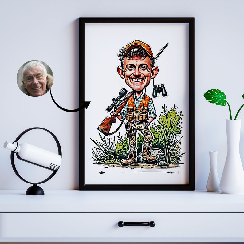 Personalized Hunter Cartoon Portrait Custom Caricature From Photo ...