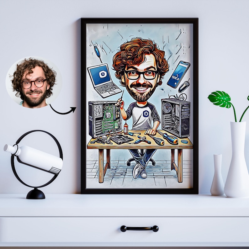 Custom Engineer Cartoon From Photo - Funny Mechanical Engineering Gift ...