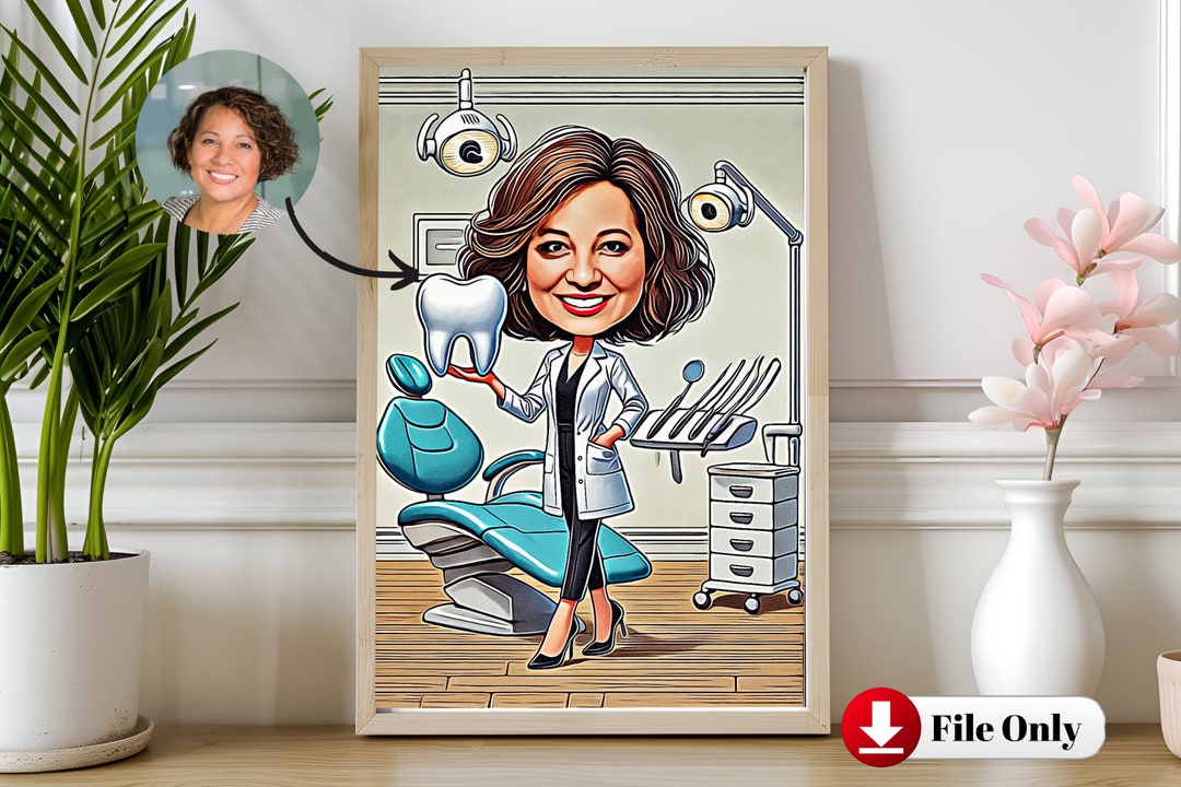 Personalized Female Dentist Cartoon - Custom Dental Office Decor ...