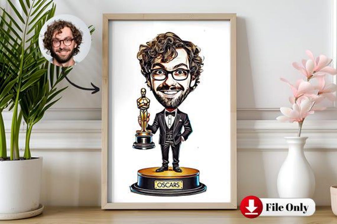 Personalized Oscars Award Cartoon Portrait - Unique Digital Caricature ...