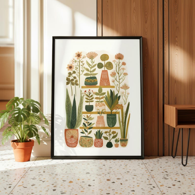 Plant Shelf Print | Digital Download | Botanical Houseplant Poster | A4 ...