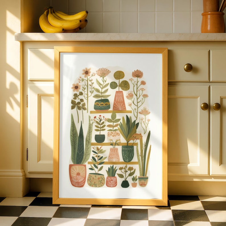 Plant Shelf Print | Digital Download | Botanical Houseplant Poster | A4 ...