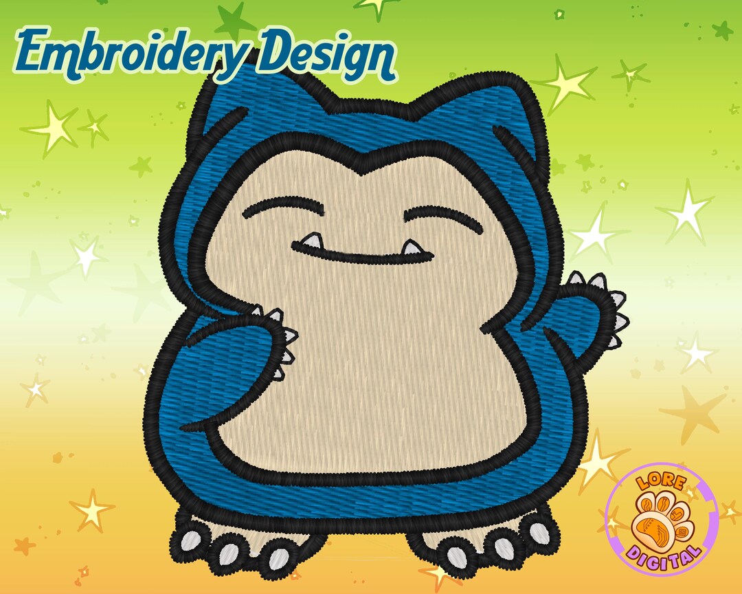 Embroidery Design File Downloadable 3 Sizes Snorlax Pokemon Video Game ...