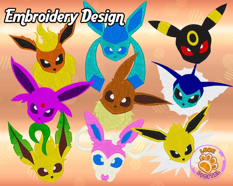 Embroidery Design Digital File Downloadable 3 Sizes 9 Designs Pokemon ...