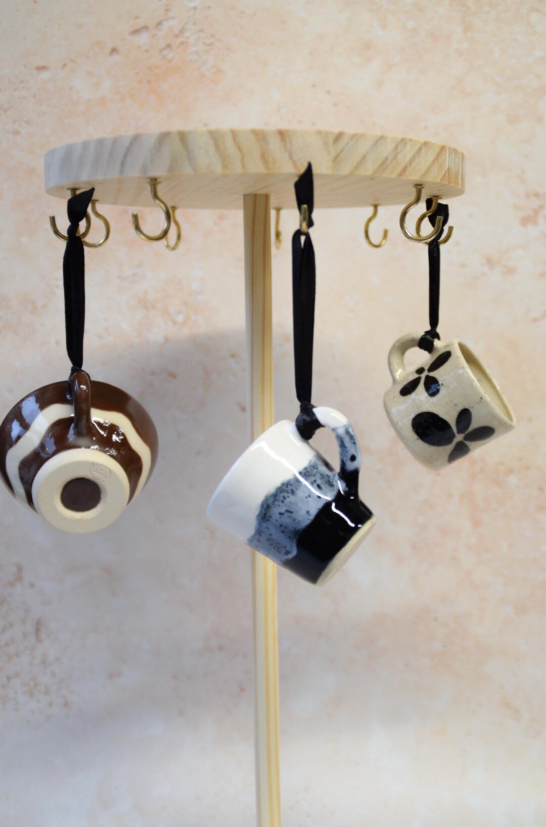 Mini Ceramic Mug - Handmade Tiny Mug With Black Ribbon - Collectible ...