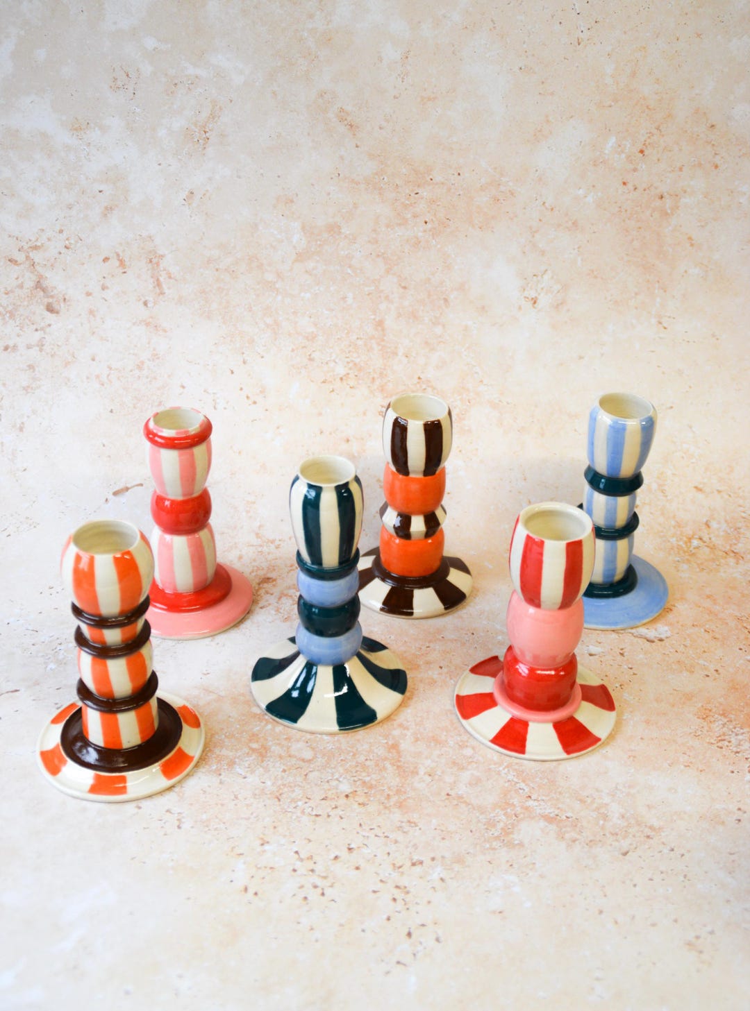 Handmade Striped Ceramic Candlestick Holders - Bold & Playful Design - Etsy