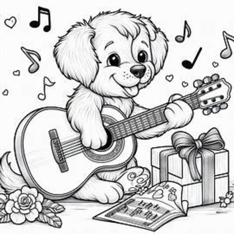 Dog Playing Guitar Coloring Pages, Music Clipart Dogs Coloring Pages ...