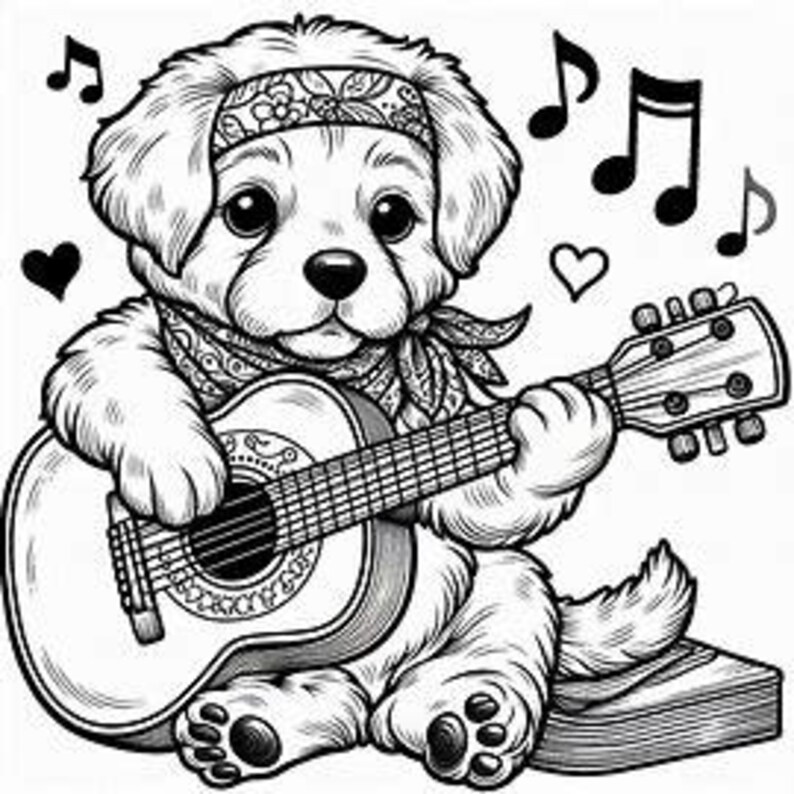 Music Clipart Dogs Coloring Pages, Dog Playing Guitar Coloring Pages ...