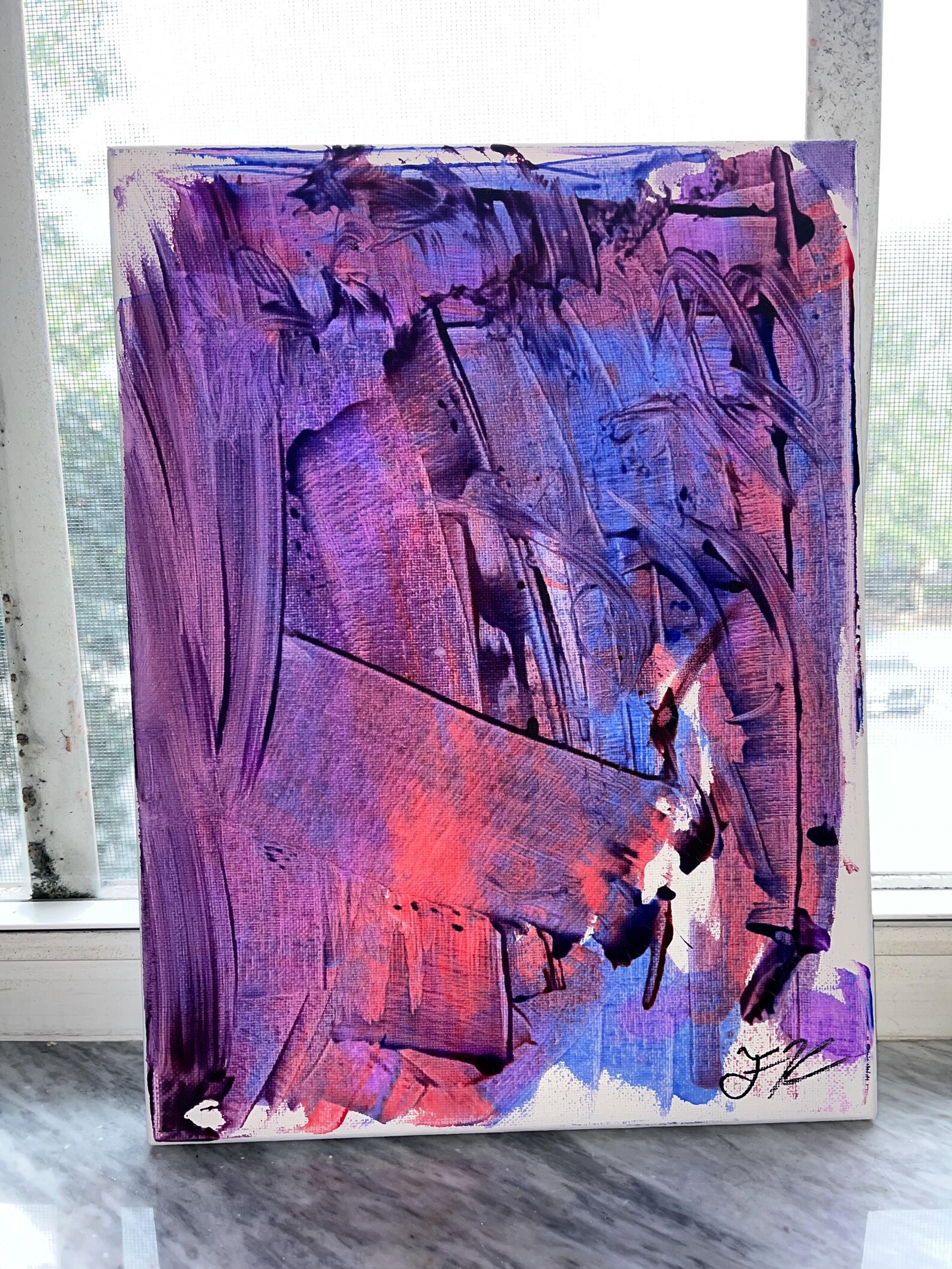 Red, Purple and Blue Abstract Acrylic Painting - Etsy
