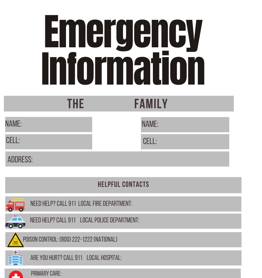 Emergency Information - Contacts Design 2 - Etsy