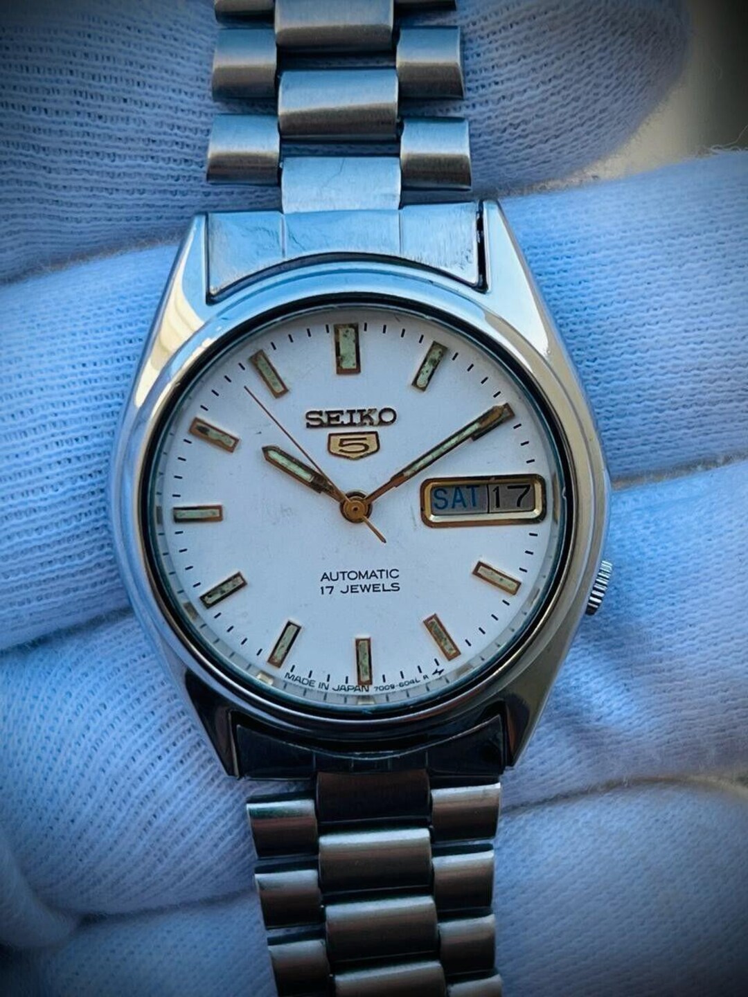 Vintage Seiko 5 Automatic White Dial 21 Jewels 7009-6001 Japan 34mm - Etsy