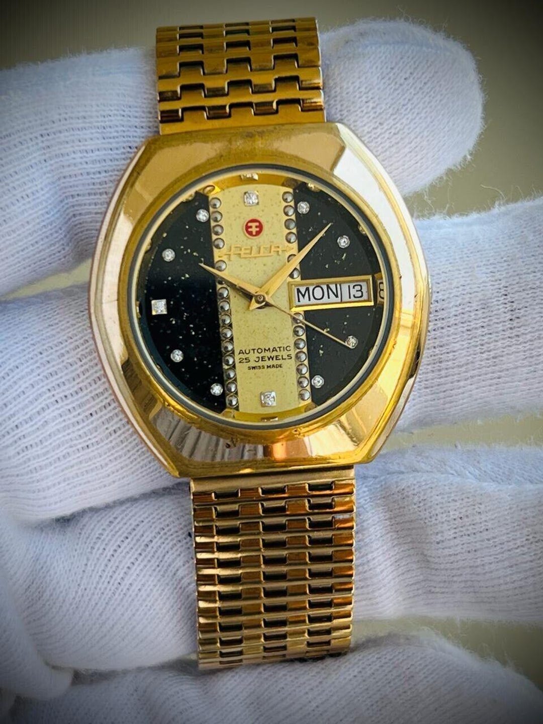 Vintage Felca Unique 2 Shade Diamond Dial 25 Jewels Automatic Watch ...